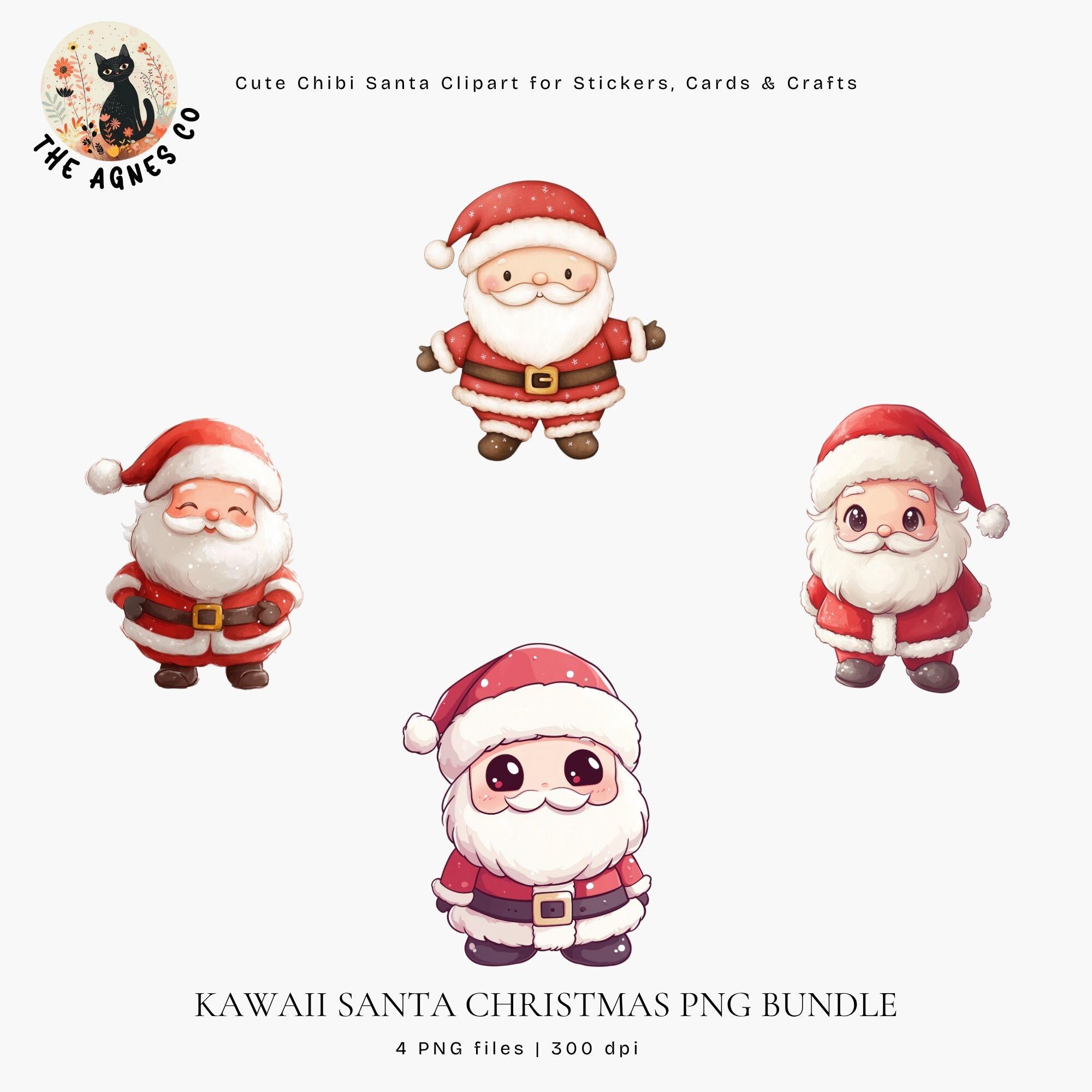 Kawaii Santa PNG Bundle (4 Pack) | Cute Christmas Santa Clipart | Chibi ...