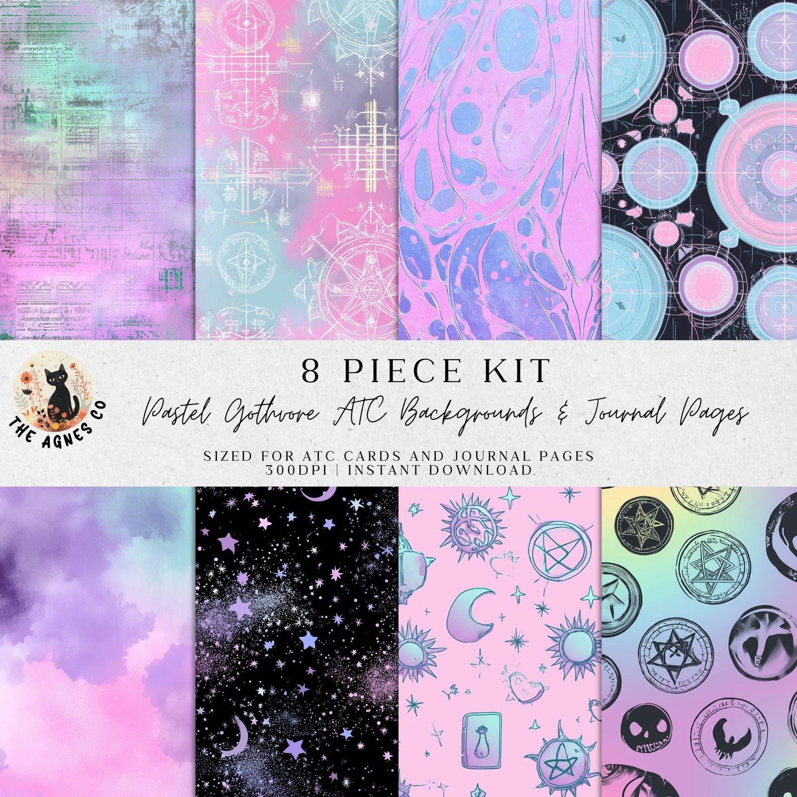 Pastel Gothcore ATC Kit | Printable Artist Trading Card Backgrounds ...