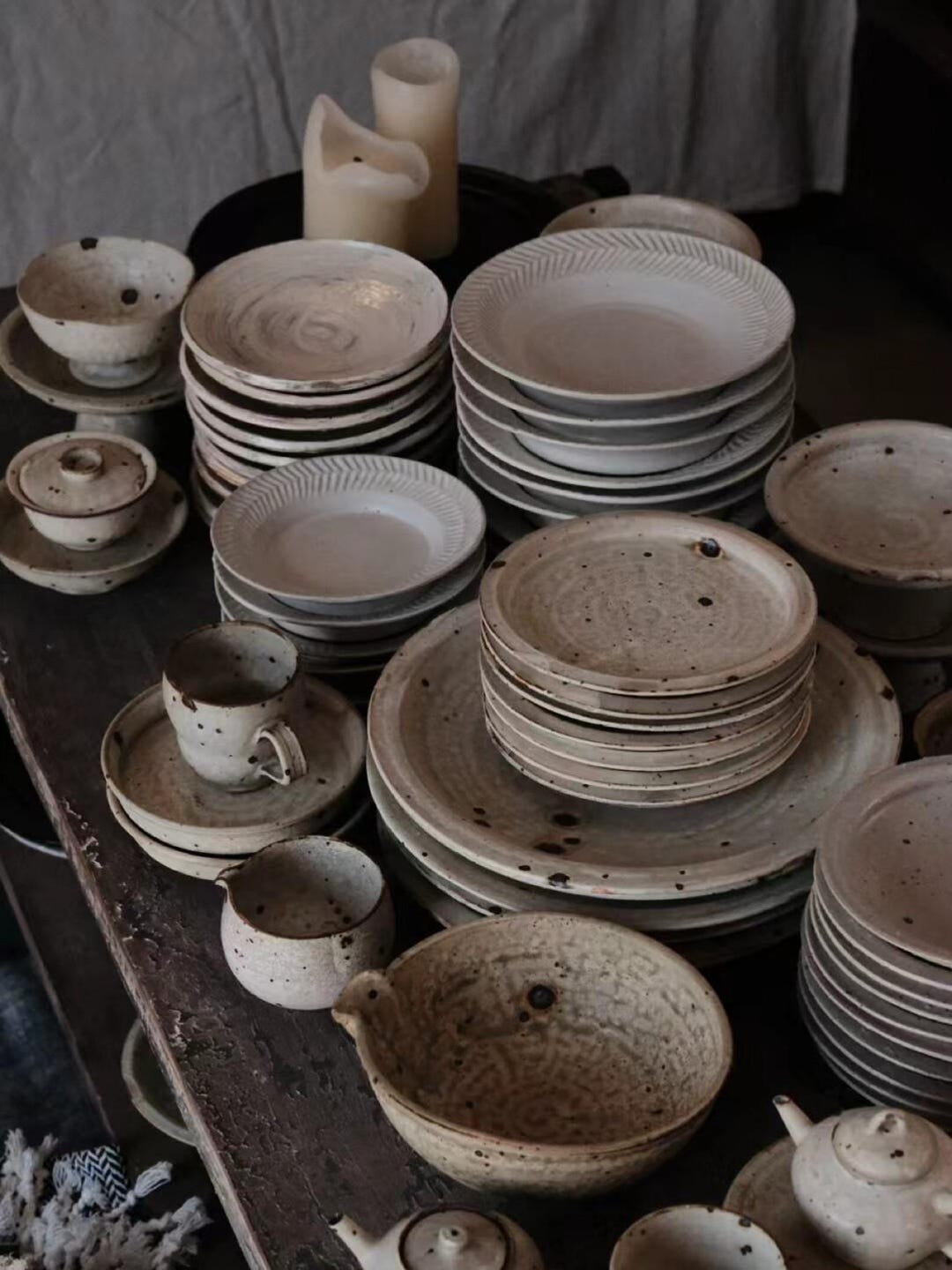 Handmade Ceramic Bowl & Plate Set, Powder Glaze Rustic Dinnerware ...