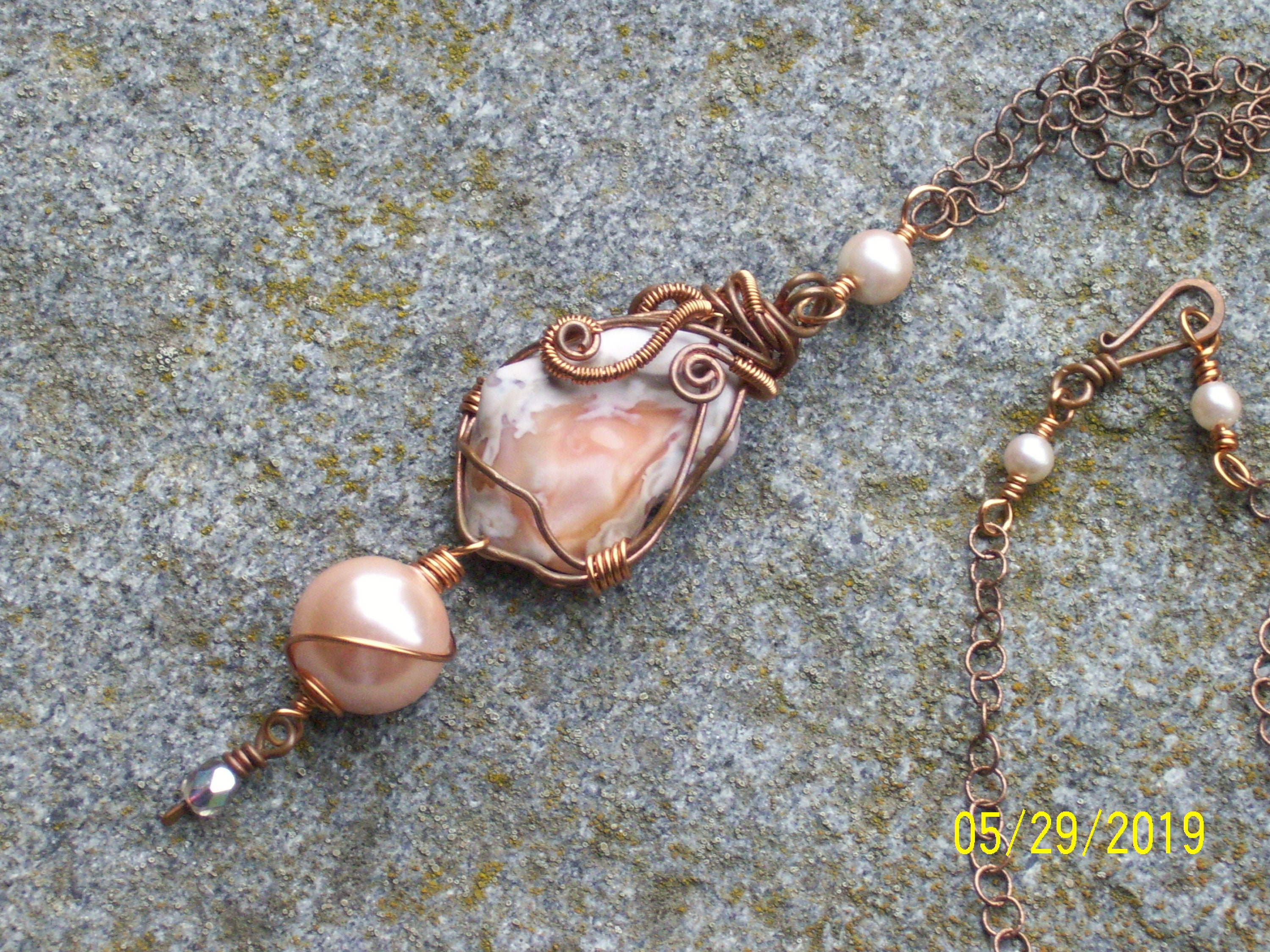 Agate copper wire wrapped pendant south sea shell pearl | Etsy
