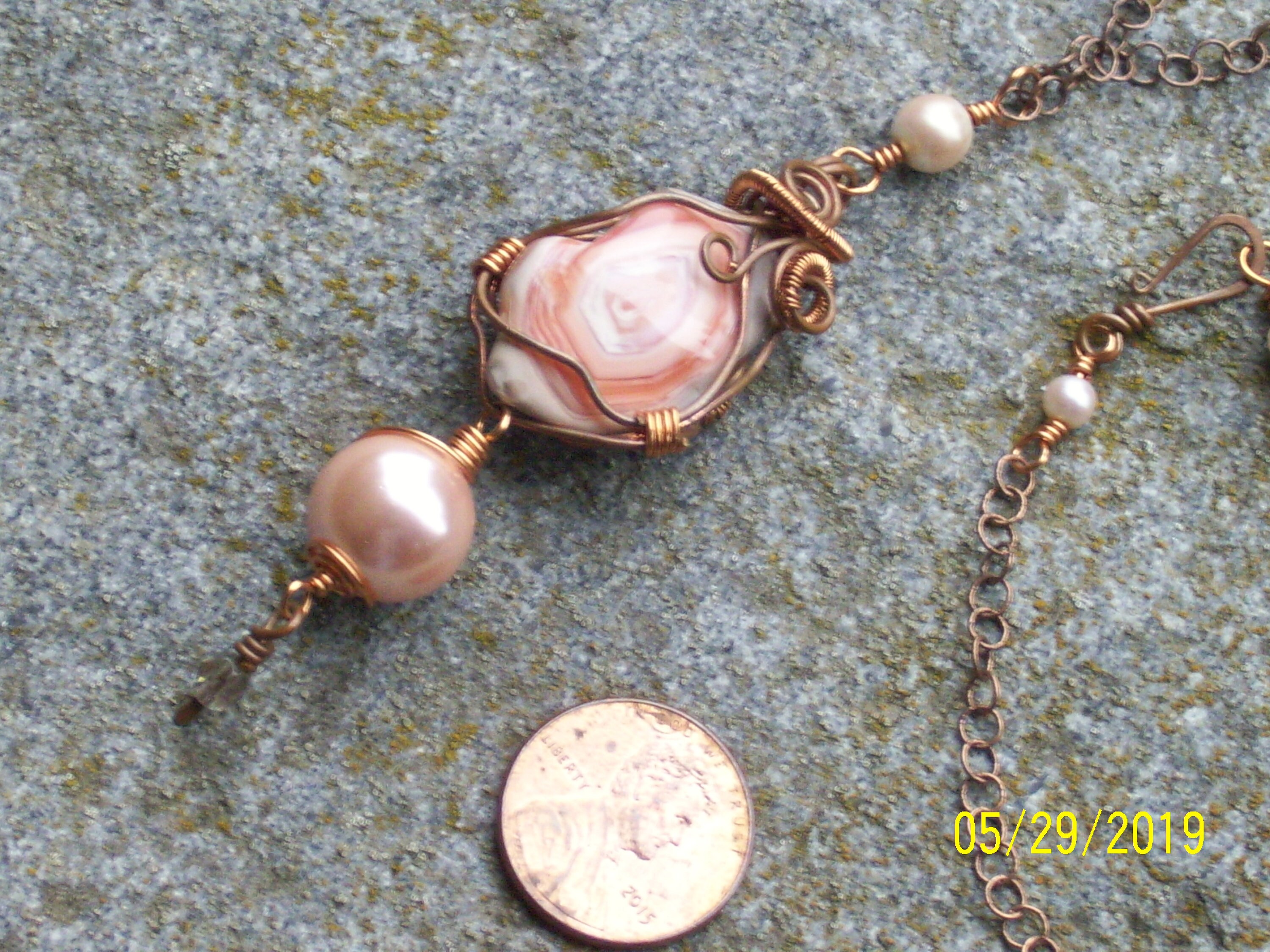 Agate copper wire wrapped pendant south sea shell pearl | Etsy