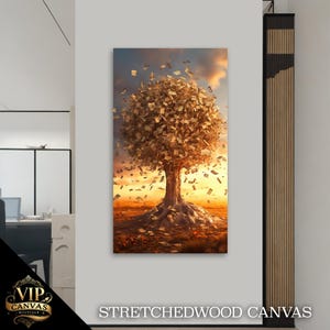 Golden Money Tree Canvas Painting - Unique Surreal Art for Home Decor ...