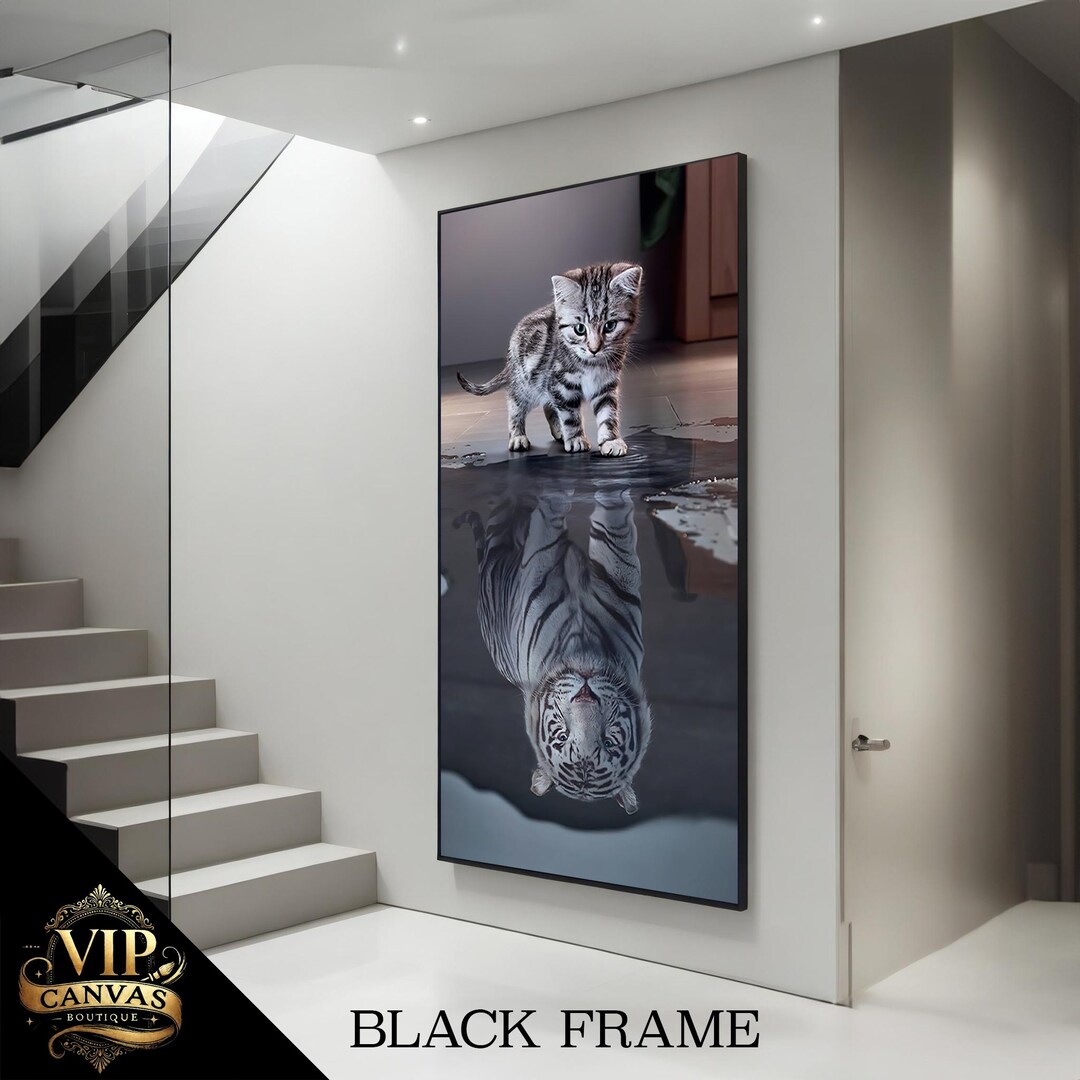 Kitten and Tiger Reflection Canvas Painting - Inspirational Wall Art ...