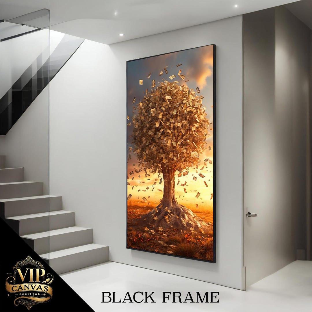 Golden Money Tree Canvas Painting - Unique Surreal Art for Home Decor ...