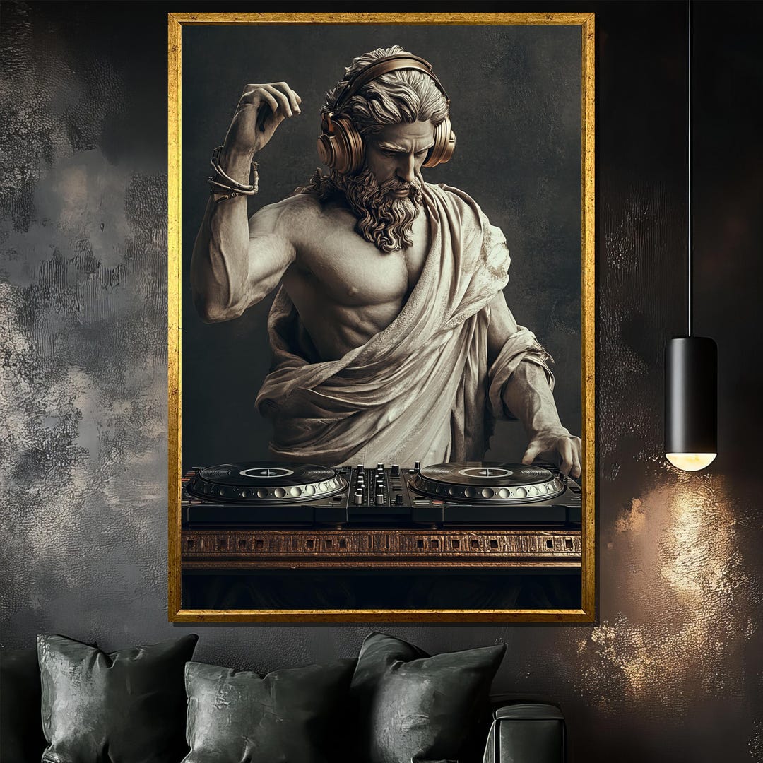 Modern Zeus DJ Canvas Painting, Unique Mythological Wall Art With ...