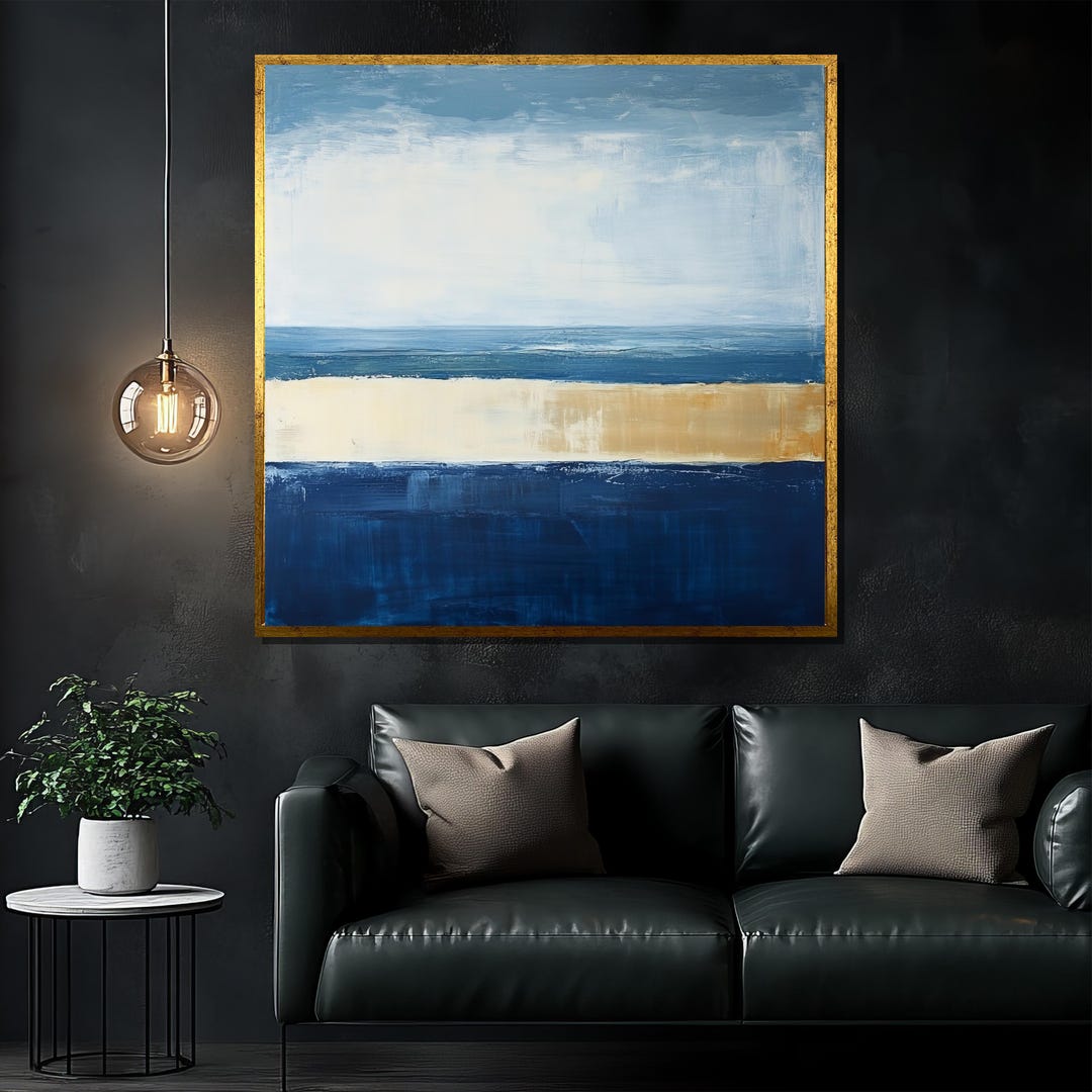 Mark Rothko Blue and Beige Canvas Painting, Large Abstract Wall Art ...