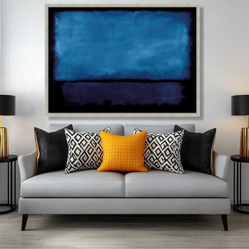 Mark Rothko Blue Abstract Canvas Painting, Deep Navy Color Field Wall ...