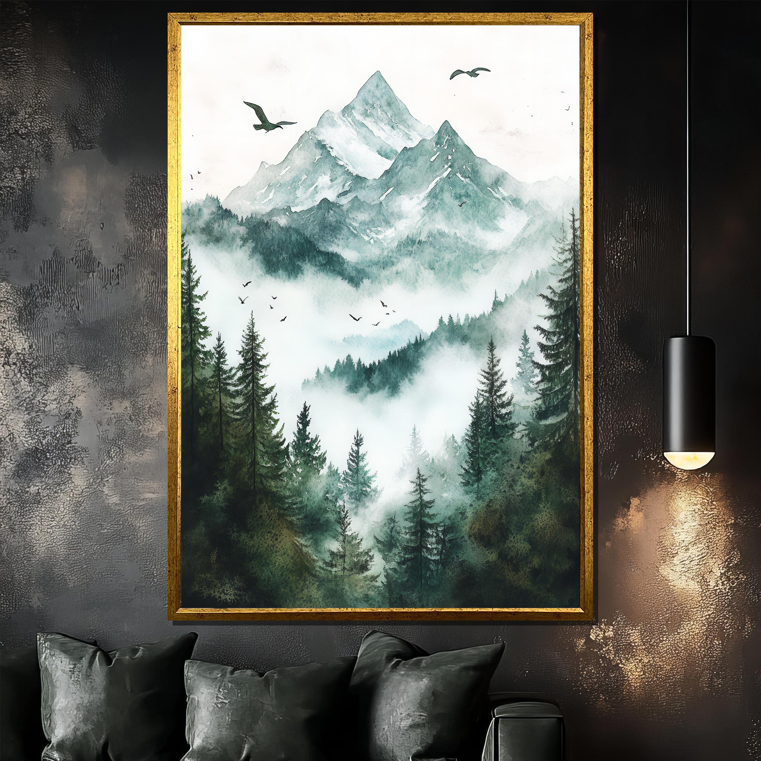 Mountain Mist Canvas Painting, Nature Wall Art, Foggy Forest Art Print ...
