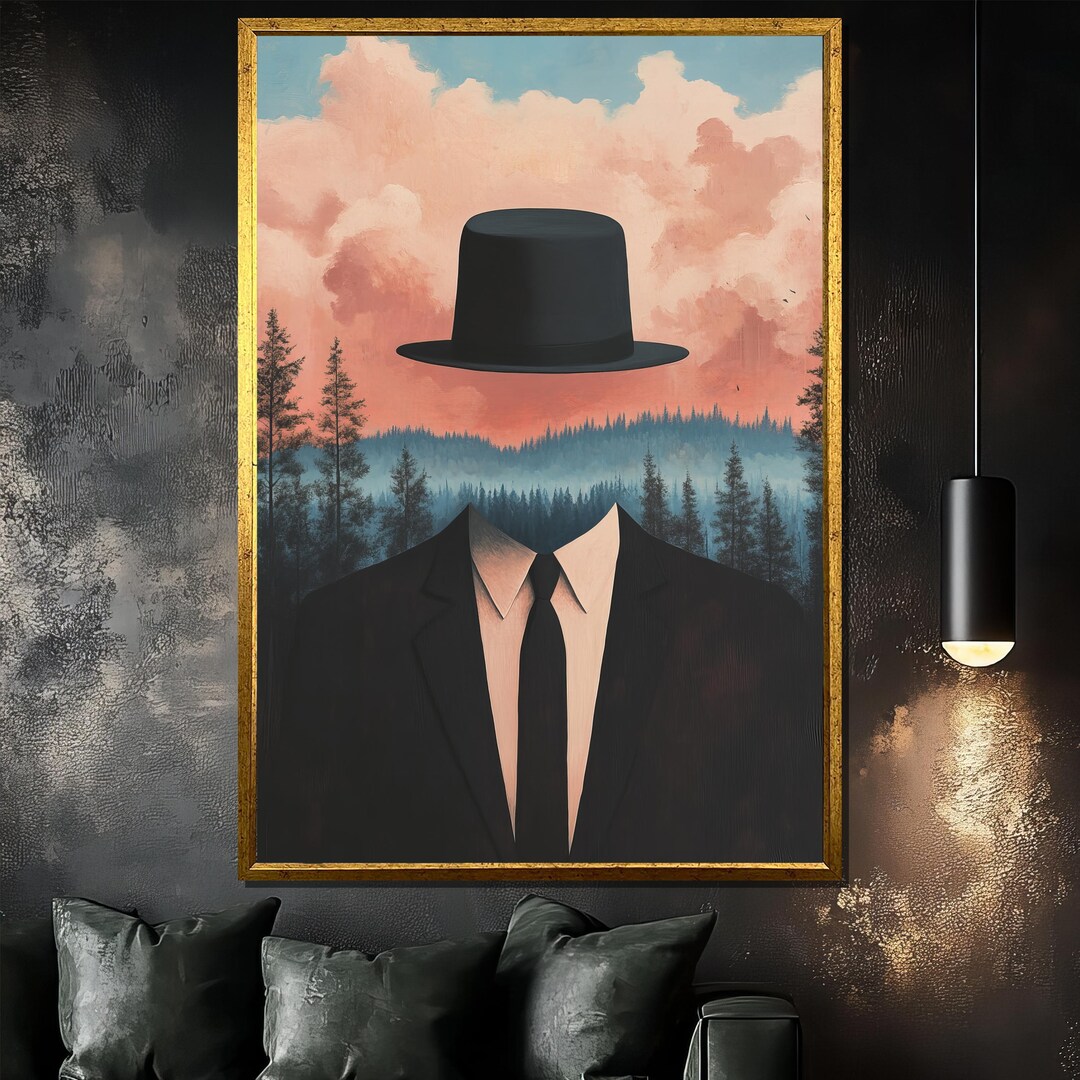 René Magritte Canvas Painting, Surreal Forest and Hat Wall Art, Iconic ...