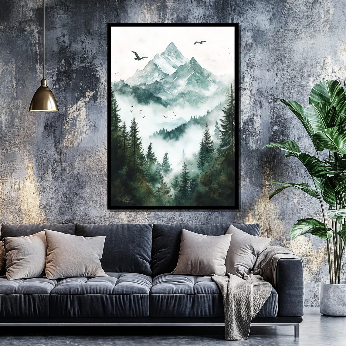 Mountain Mist Canvas Painting, Nature Wall Art, Foggy Forest Art Print ...