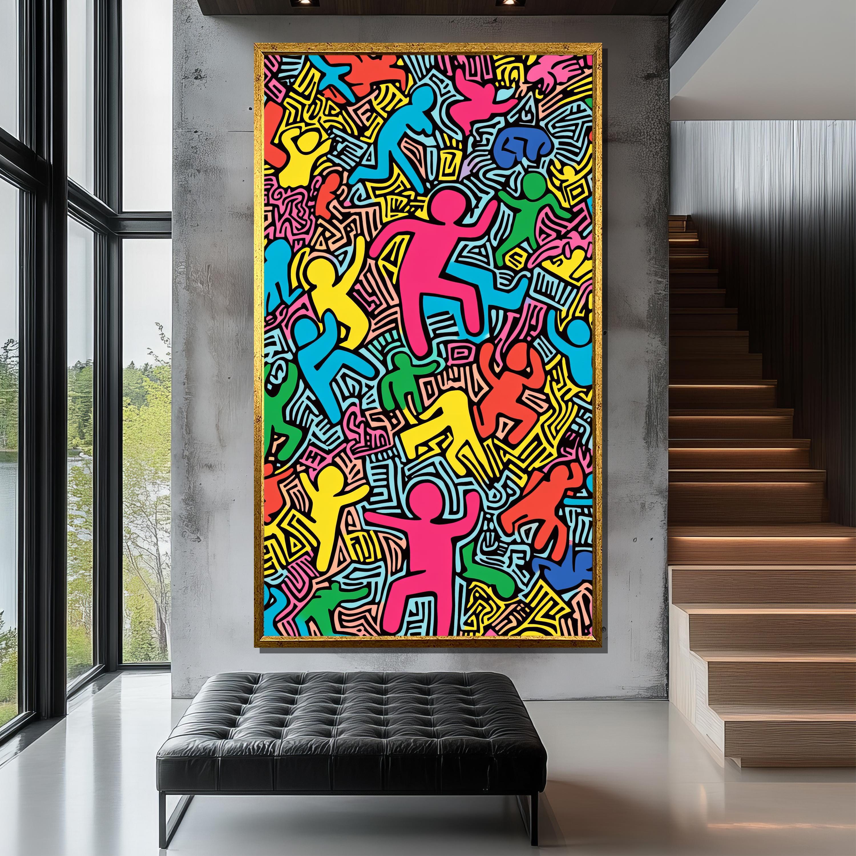 Keith Haring Inspired Canvas Painting, Colorful Pop Art Wall Decor ...