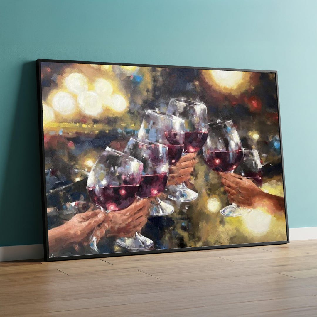 Wine Glass Toast Canvas, Celebration Wall Art, Red Wine Party Painting ...