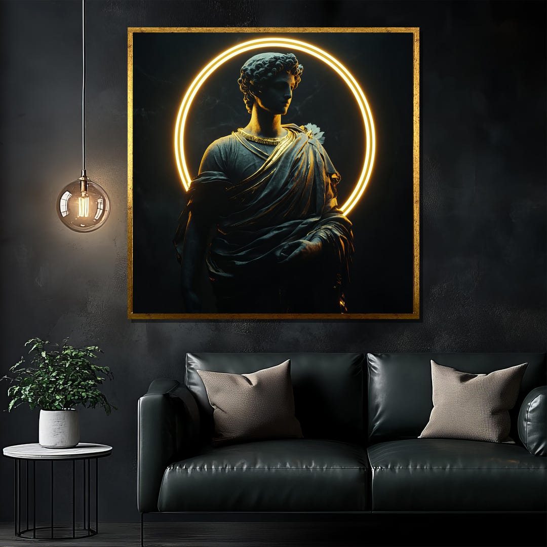 Neon Statue Canvas Painting, Modern Greek Sculpture Wall Art, Unique ...