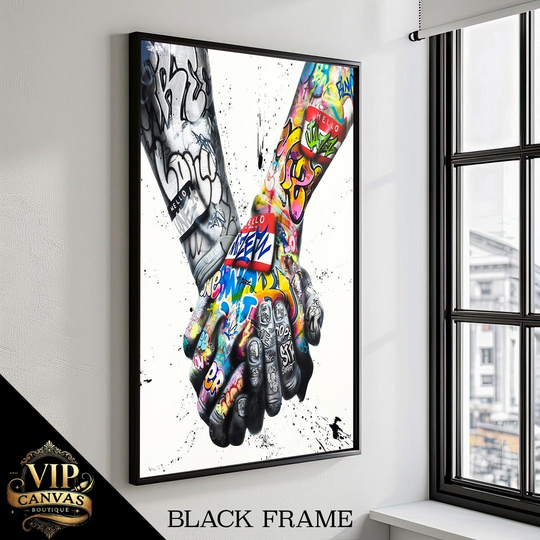 Hand in Hand Graffiti Art Print - Vibrant Urban Street Art Featuring ...