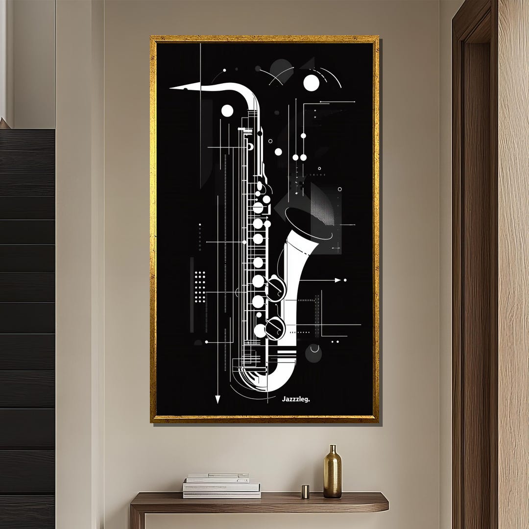 Modern Saxophone Wall Art - Black and White Jazz Music Decor - Abstract ...