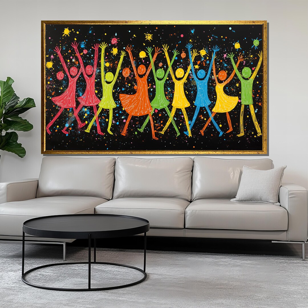 Colorful Dancing Figures Wall Art - Vibrant Abstract Painting - Joyful ...