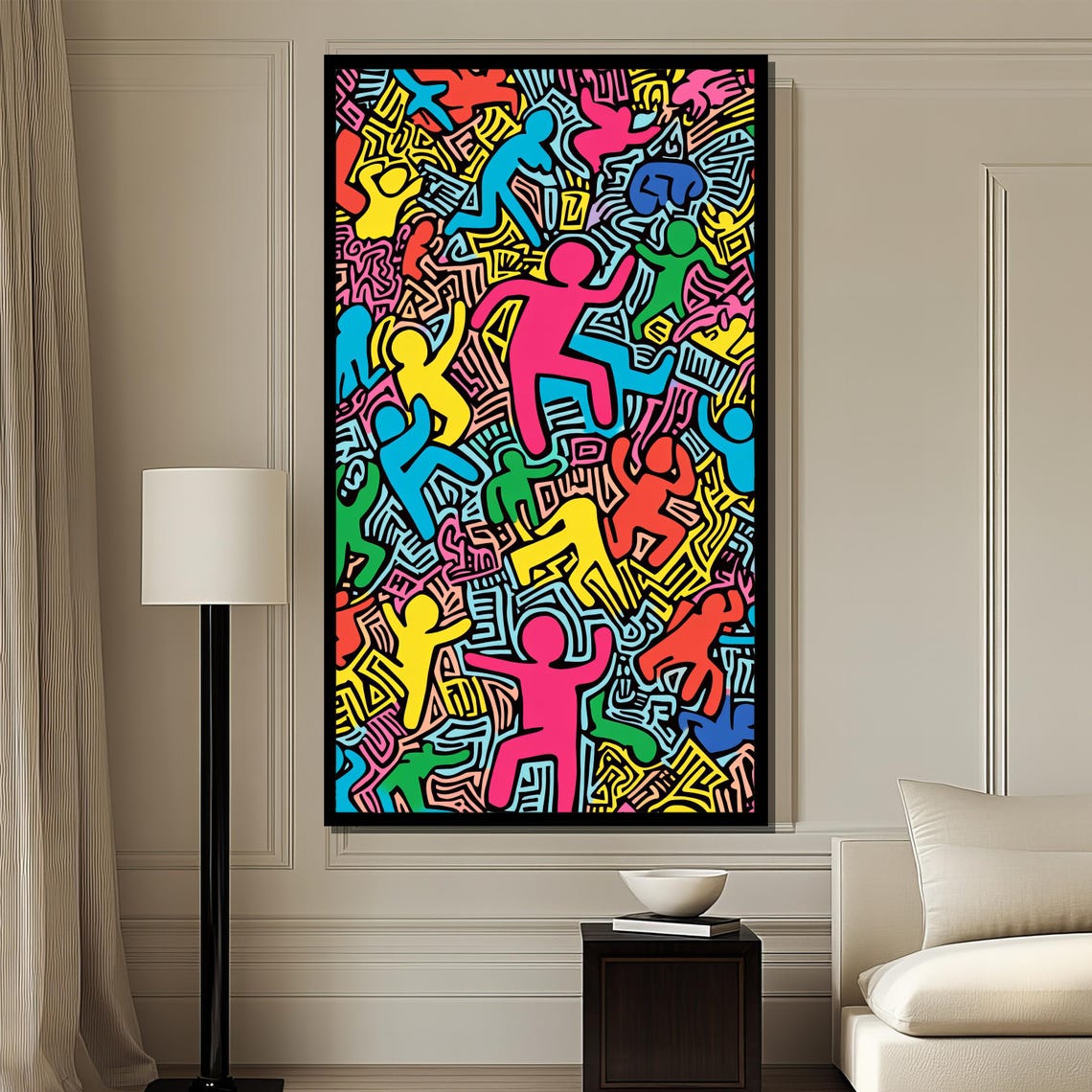 Keith Haring Inspired Canvas Painting, Colorful Pop Art Wall Decor ...