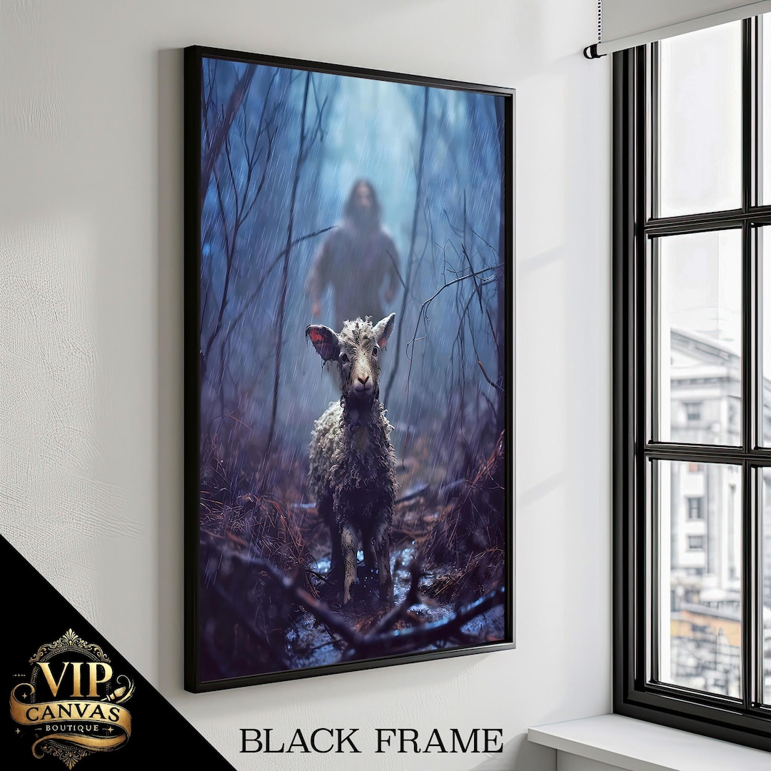 Jesus Chasing Lost Lamb Canvas Painting, Framed Christian Wall Art ...