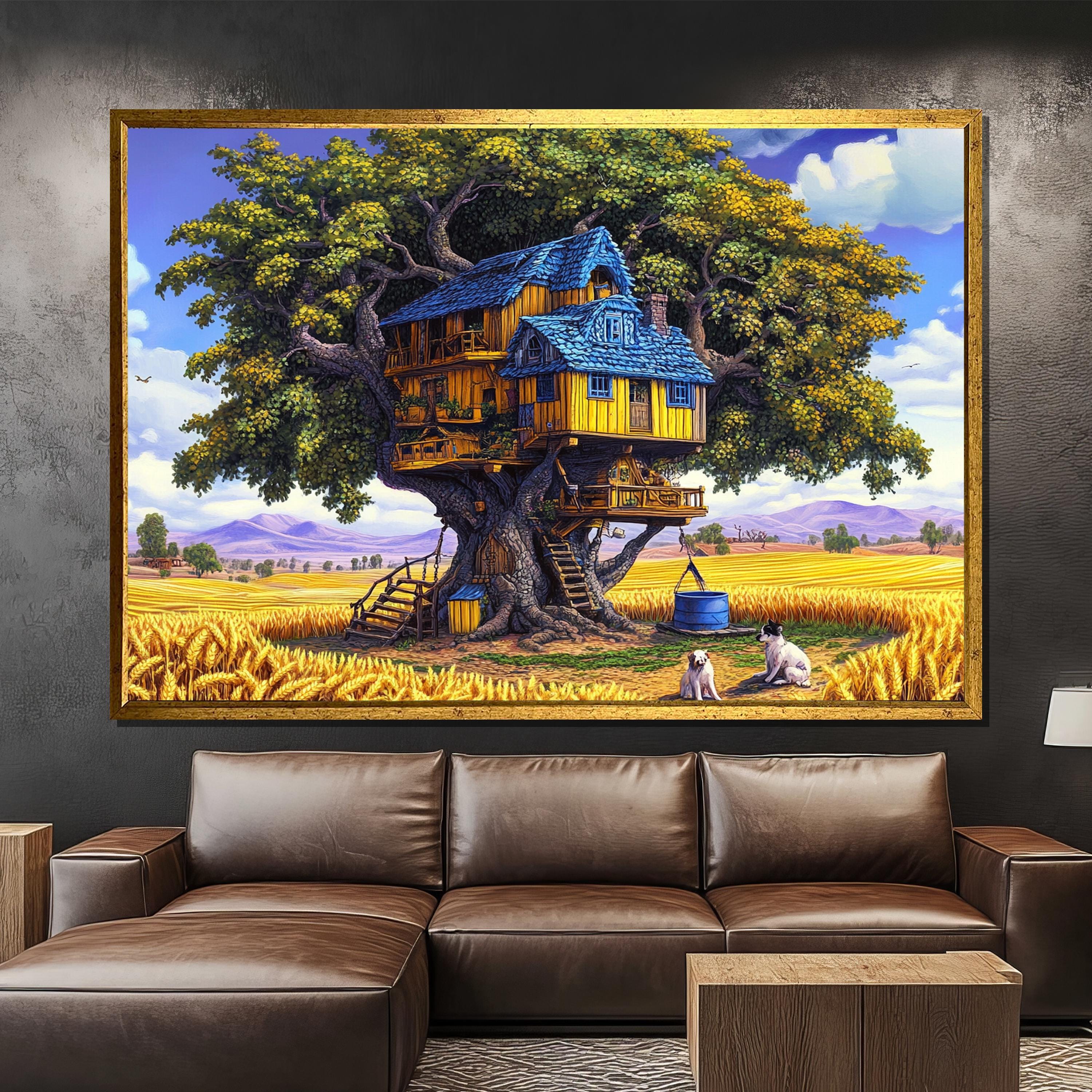 Treehouse Canvas Painting - Rustic Farmhouse Landscape Wall Art ...