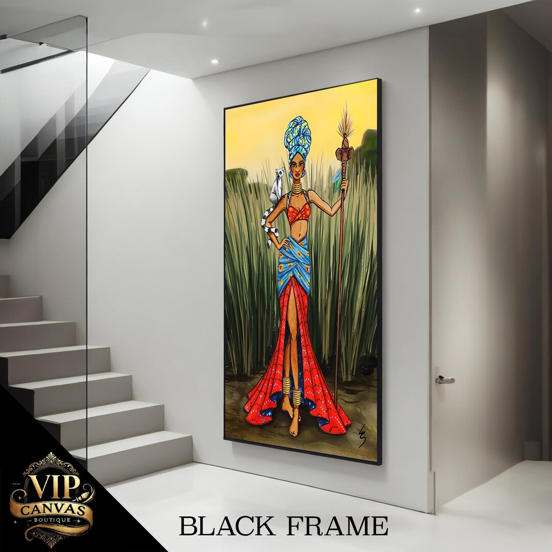 Elegant African Queen With Lemur - Colorful Traditional Attire on ...