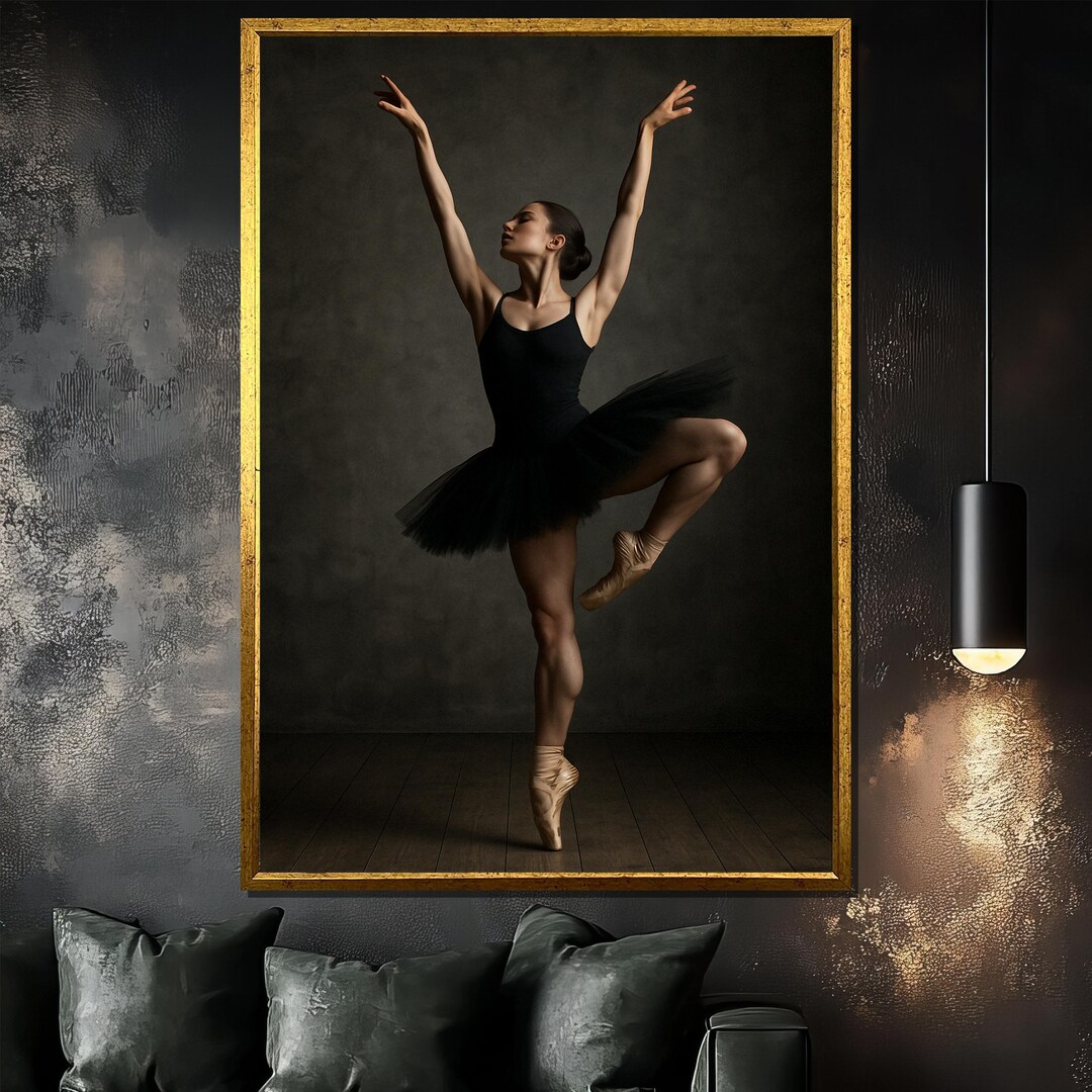 Ballet Dancer Canvas Painting, Elegant Ballerina Wall Art in Black Tutu ...