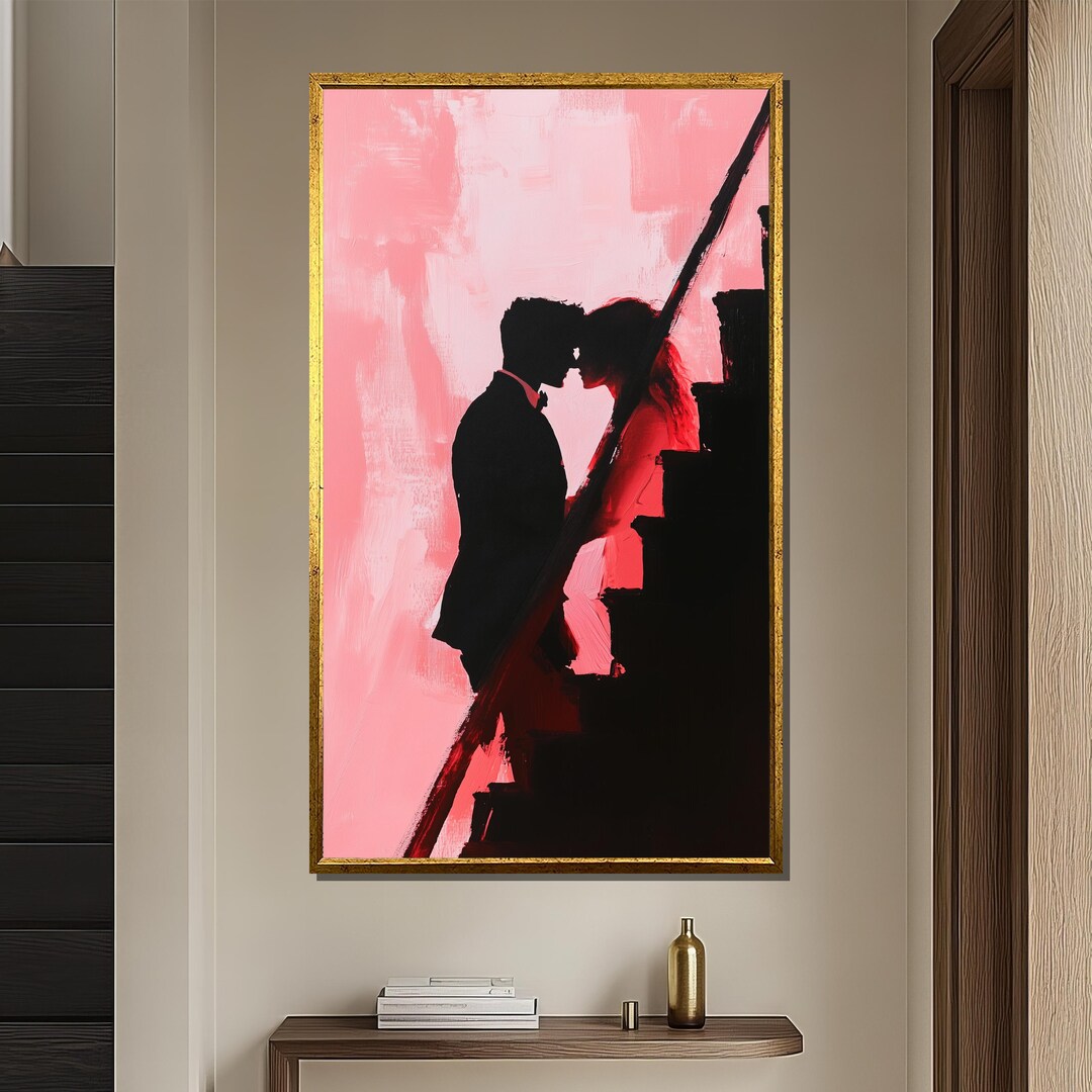 Modern Romantic Couple Canvas Painting - Abstract Silhouette Artwork ...