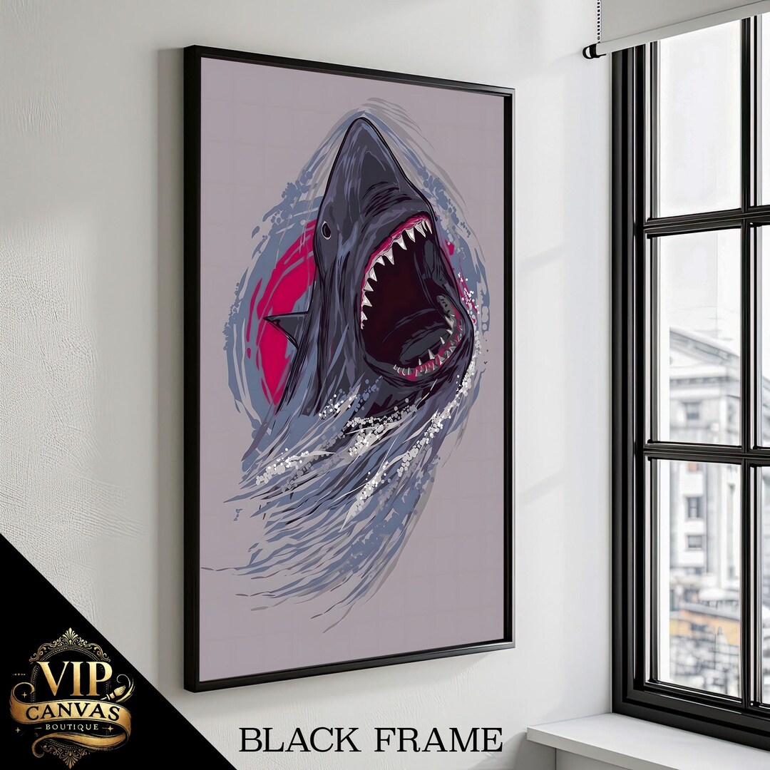 Ferocious Shark Canvas Painting - Bold and Dynamic Marine Life Art ...