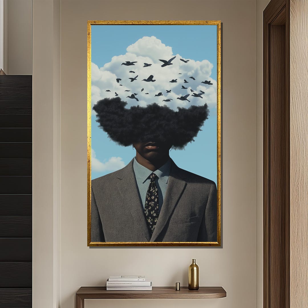 Surreal Afro Cloud Canvas Painting, Unique Dreamlike Wall Art, Modern Artistic Decor, Stylish ...