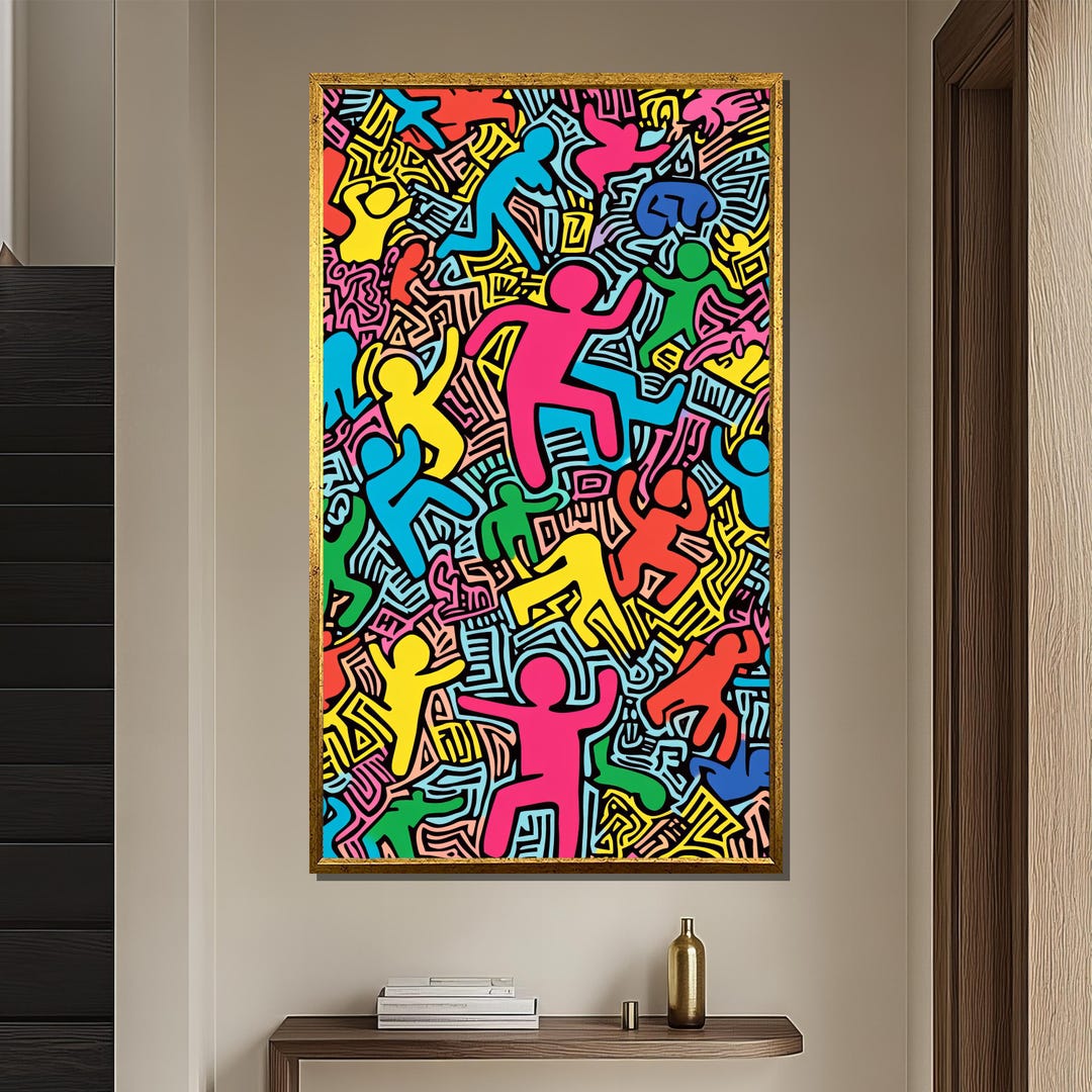 Keith Haring Inspired Canvas Painting, Colorful Pop Art Wall Decor ...