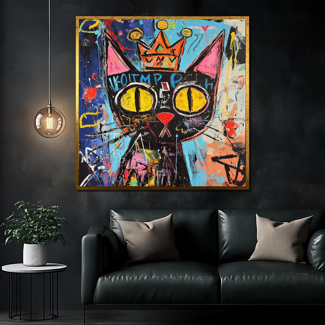 Jean-michel Basquiat Cat Canvas Painting Bold Abstract Wall Art, Modern ...