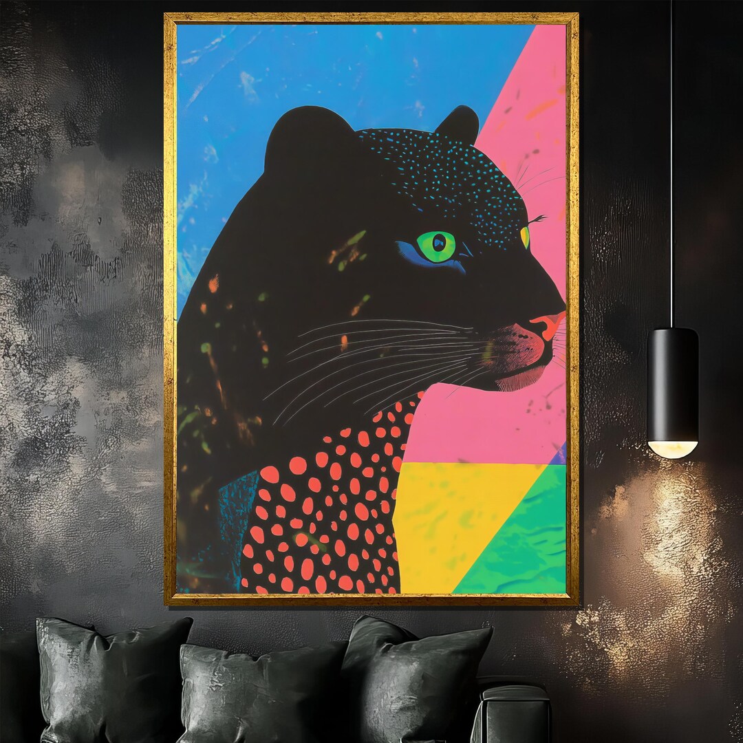 Modern Black Panther Canvas Painting, Vibrant Abstract Animal Wall Art ...
