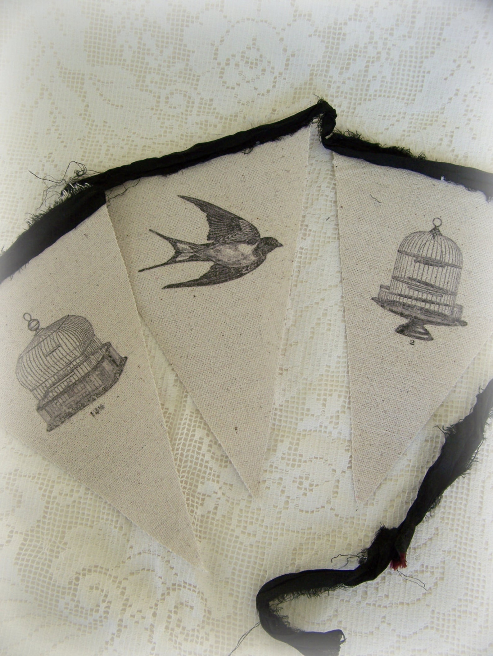 Handmade Bird Banner Vintage Banner Canvas Bunting Bird Decor Shabby ...