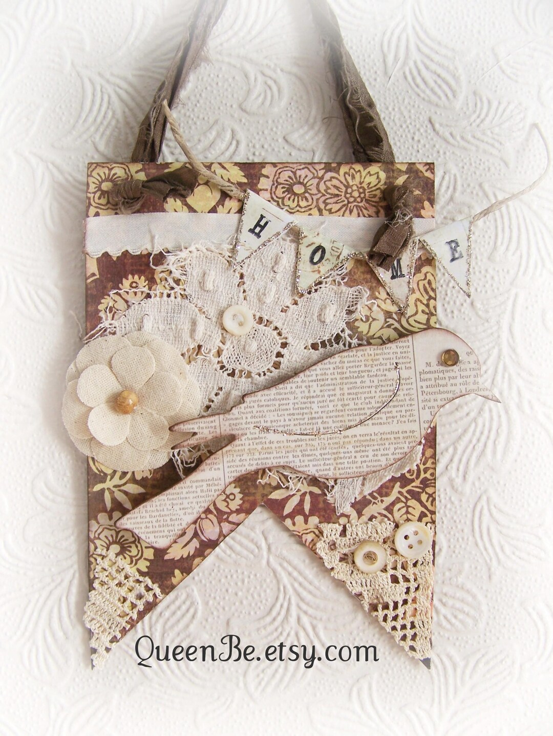 Altered Art Bird Collage Vintage Style Nature Collage Hanging Banner ...