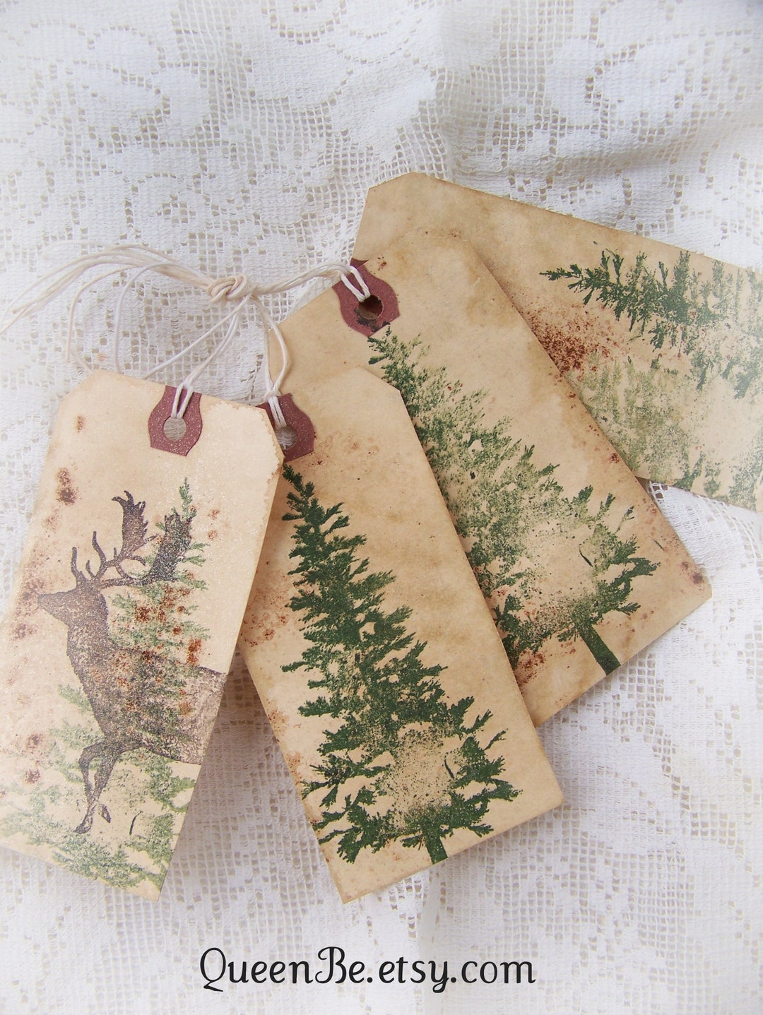 4 Gift Tags WOODLAND DEER Vintage Christmas Woodland Theme Christmas ...