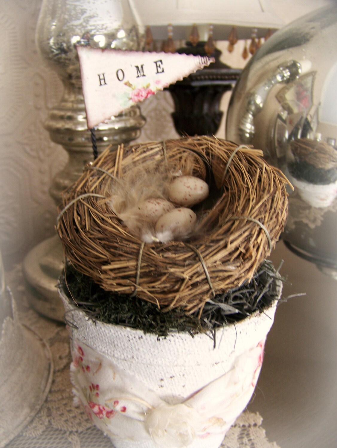 Spring Bird Flower Pot Vintage Peat Pot Handmade Spring Decoration ...