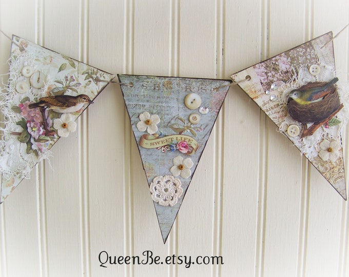 Handmade Spring Banner Vintage Bird Art Vintage Bird Banner Mini Spring ...