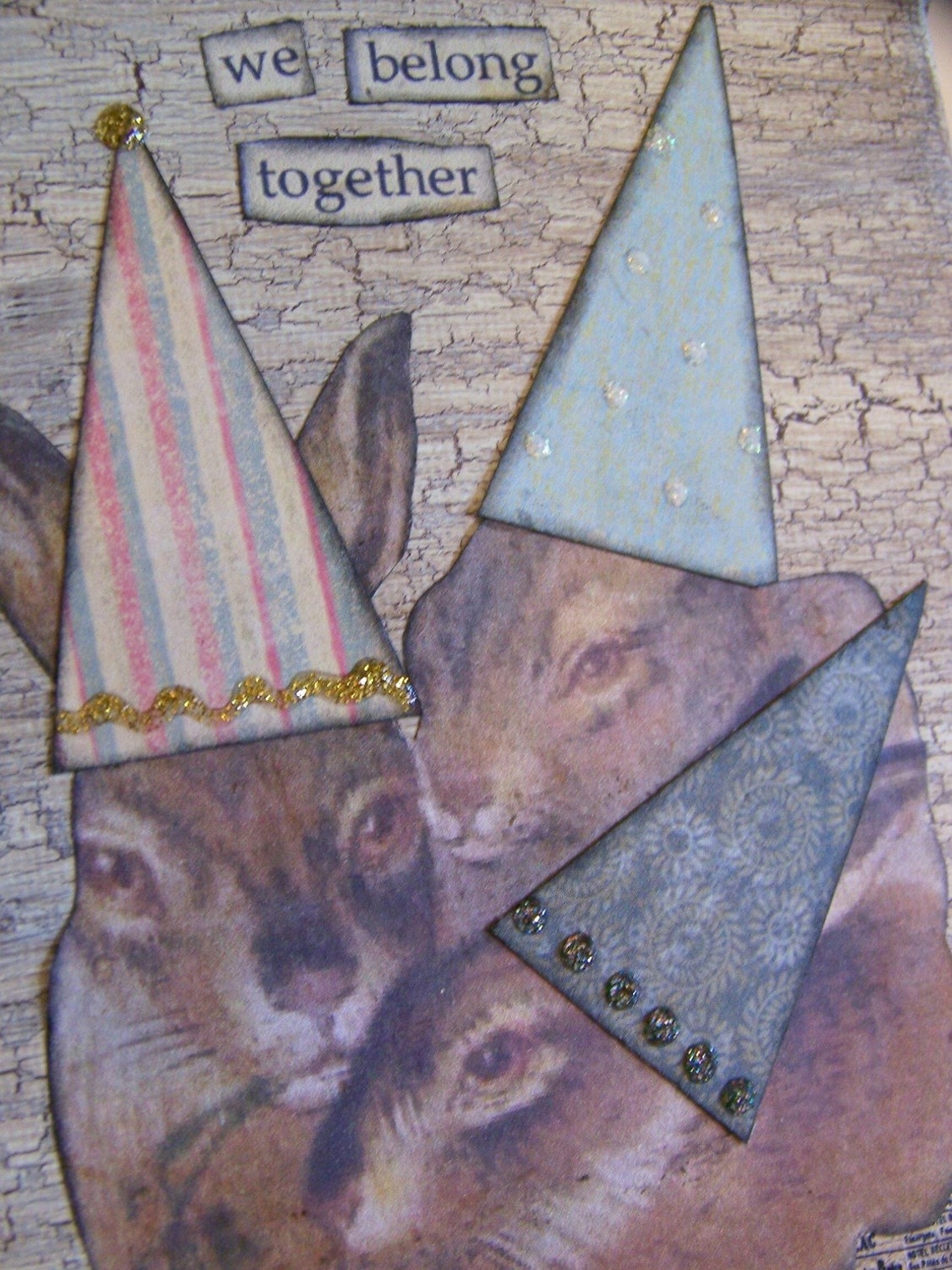 Handmade Canvas Collage Vintage Decor Vintage Rabbit Collage - Etsy