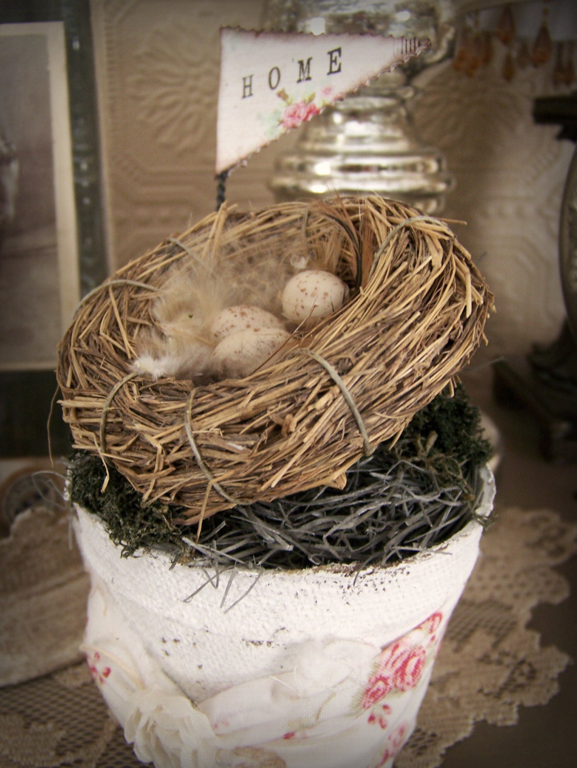 Spring Bird Flower Pot Vintage Peat Pot Handmade Spring Decoration ...