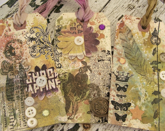 Collection of Altered Art Tags Handmade Altered Tags Gift Tags - Etsy