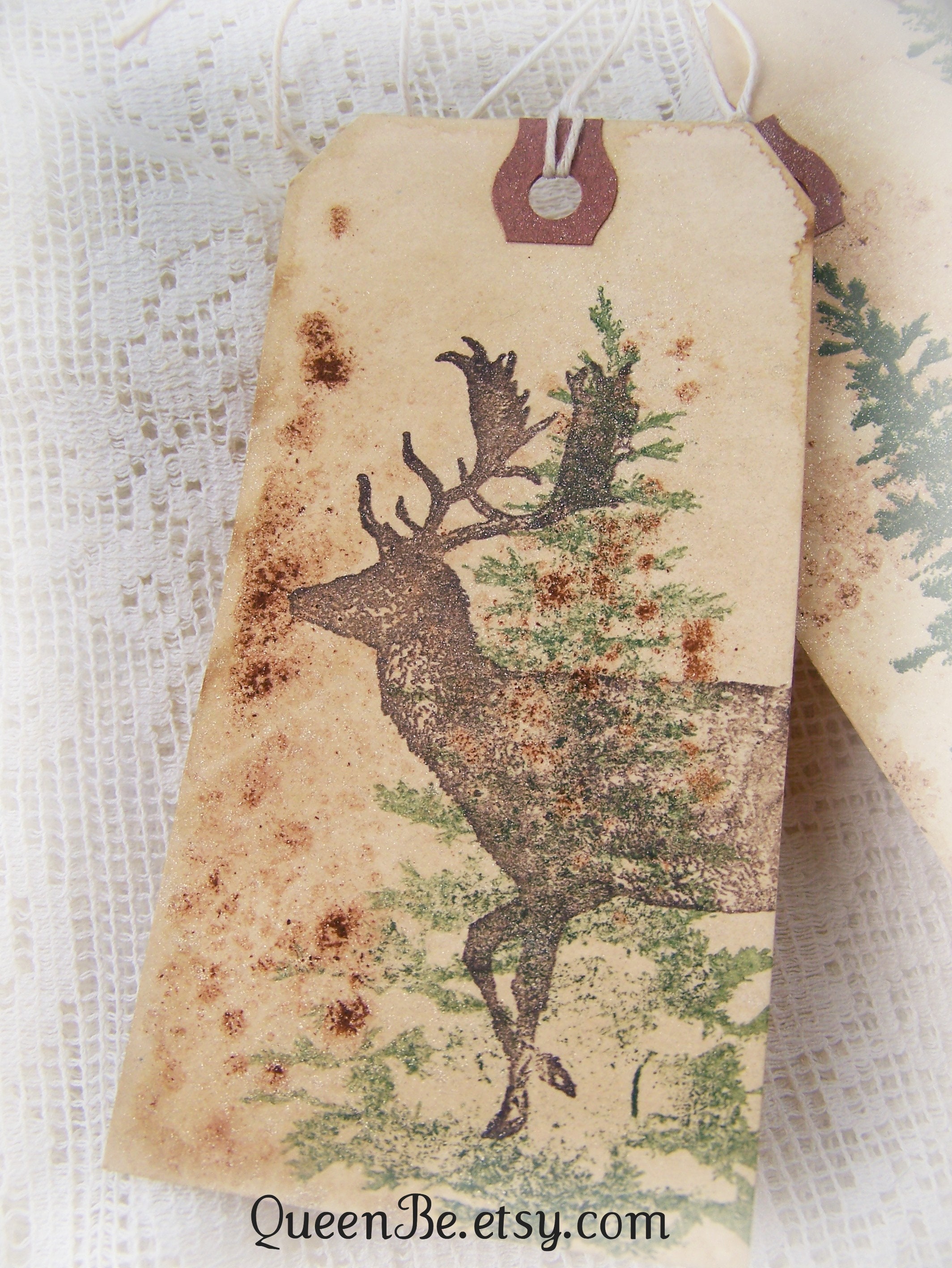 4 Gift Tags WOODLAND DEER Vintage Christmas Woodland Theme Christmas ...