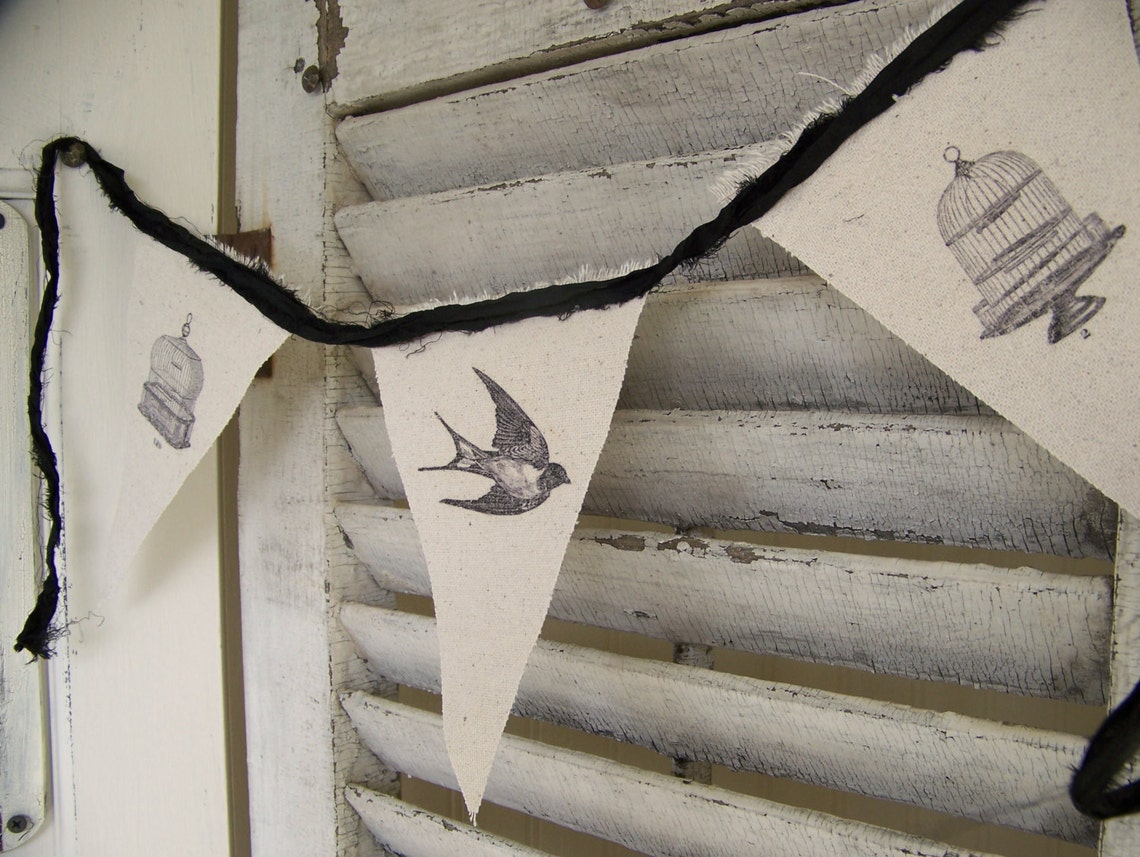 Handmade Bird Banner Vintage Banner Canvas Bunting Bird Decor Shabby ...