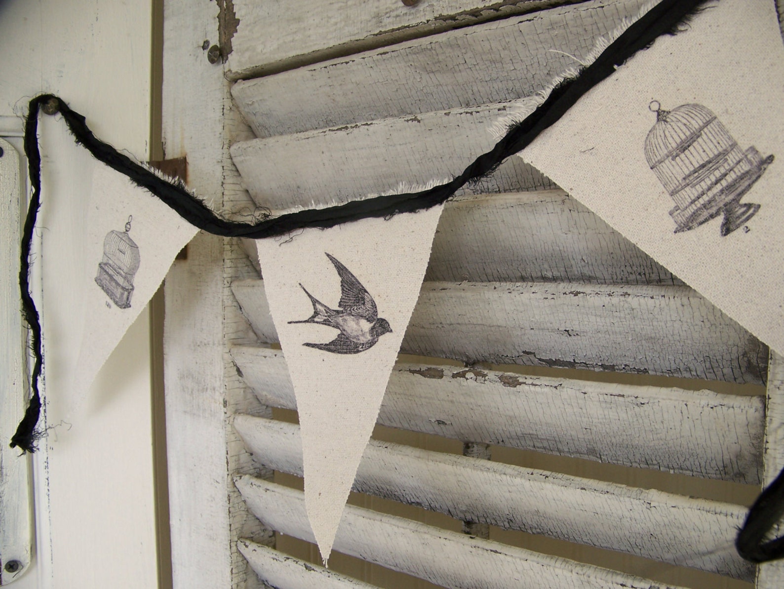 Handmade Bird Banner Vintage Banner Canvas Bunting Bird Decor Shabby ...