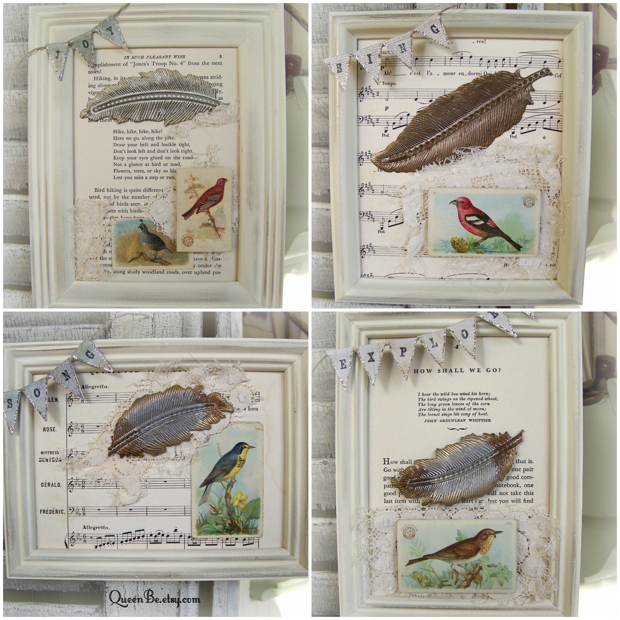 Handmade Tattered White Bird Collage Farmhouse White Decor - Etsy