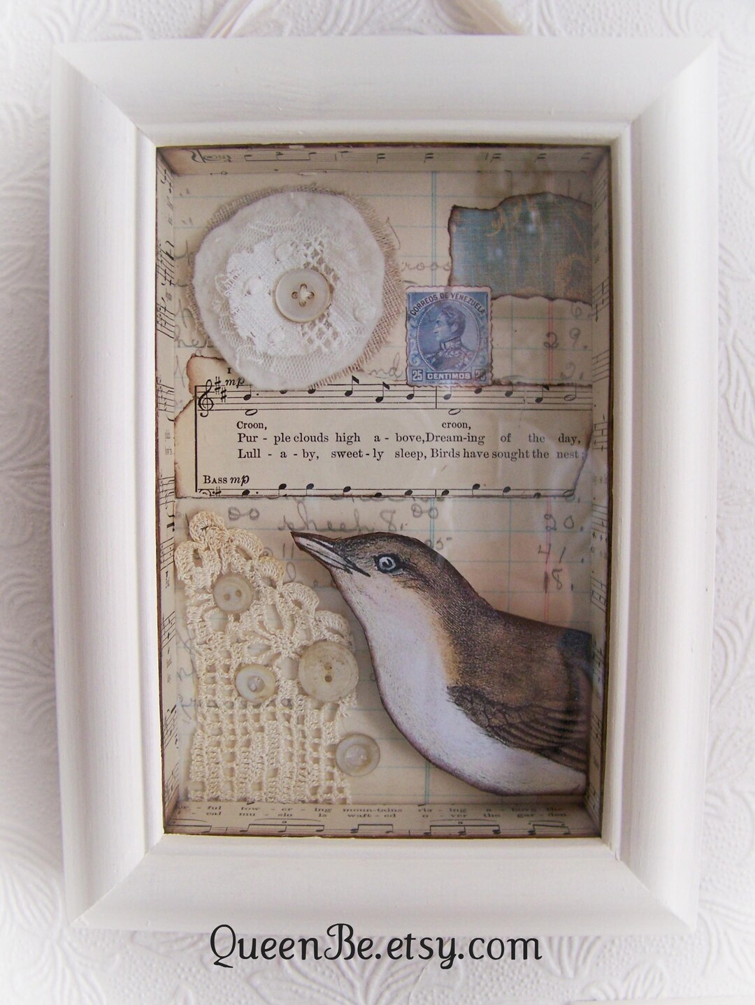 Handmade Tattered White Bird Collage Farmhouse White Decor Vintage Bird ...