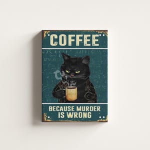 Black Cat Coffee Canvas, Funny Animal Canvas, Funny Wall Art, Cat Drink ...