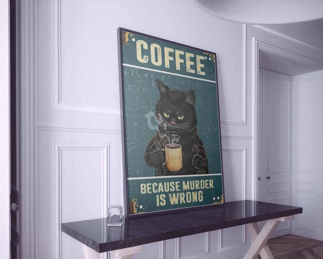 Black Cat Coffee Canvas, Funny Animal Canvas, Funny Wall Art, Cat Drink ...