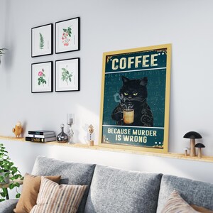 Black Cat Coffee Canvas, Funny Animal Canvas, Funny Wall Art, Cat Drink ...