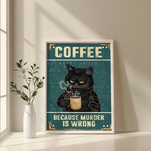 Black Cat Coffee Canvas, Funny Animal Canvas, Funny Wall Art, Cat Drink ...