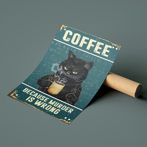 Black Cat Coffee Canvas, Funny Animal Canvas, Funny Wall Art, Cat Drink ...