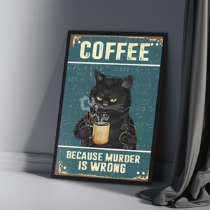 Black Cat Coffee Canvas, Funny Animal Canvas, Funny Wall Art, Cat Drink ...